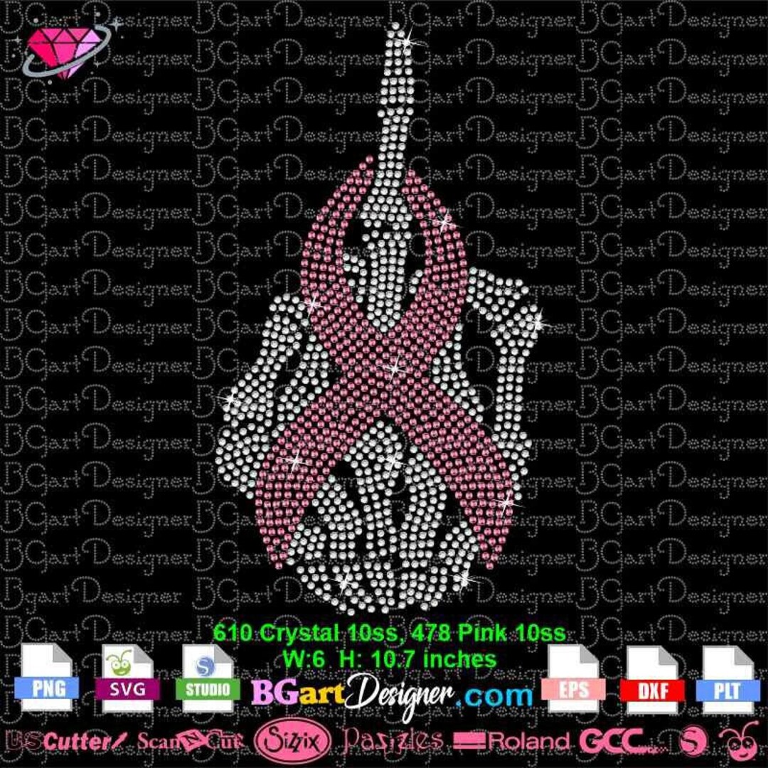 Download Digital Rhinestone Template Skeleton Middle Finger Pink Ribbon ...