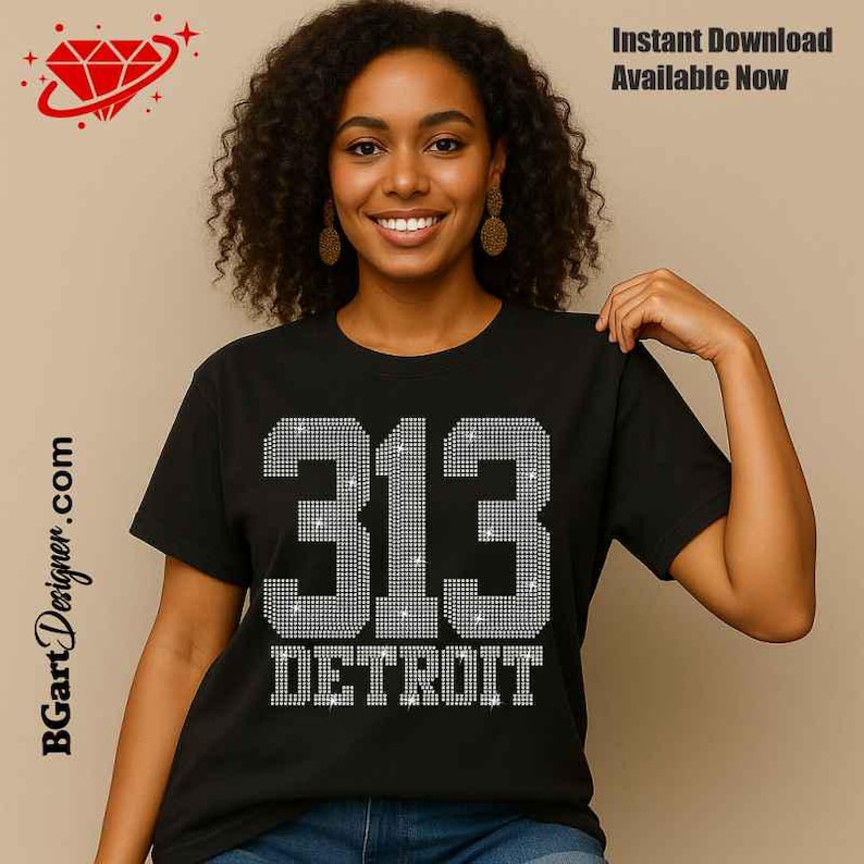 Rhinestone Template 313 Detroit SVG PLT, Detroit Area Code Bling Design ...