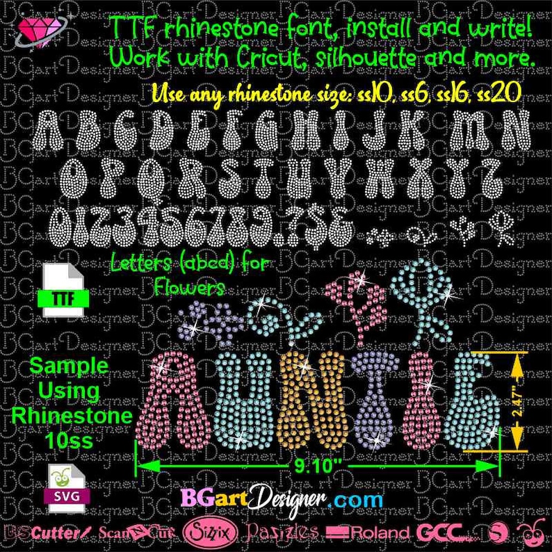 Vintage Retro Fonts Alphabet Rhinestone, Bling Letters, Ttf Svg for ...