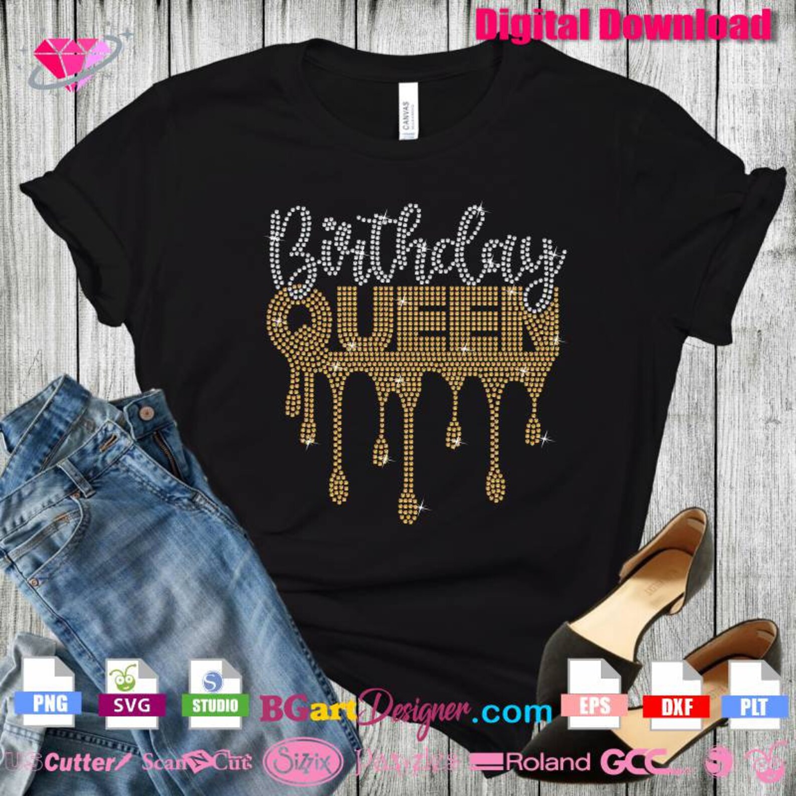 Drip Birthday Queen Download SVG Digital Rhinestone Template, Dripping ...