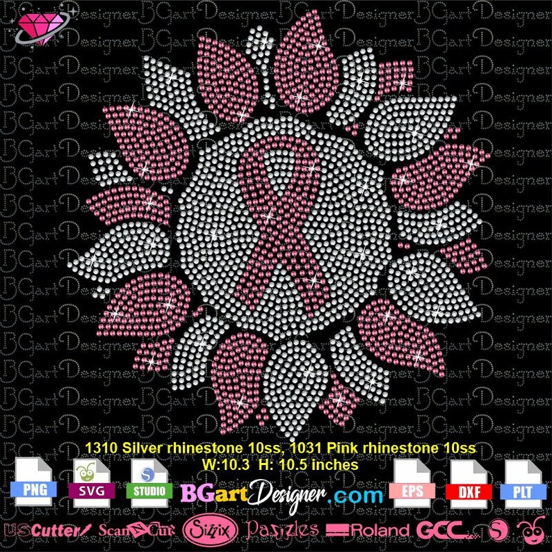 Download Digital Rhinestone Template Sunflower Pink Ribbon - Etsy