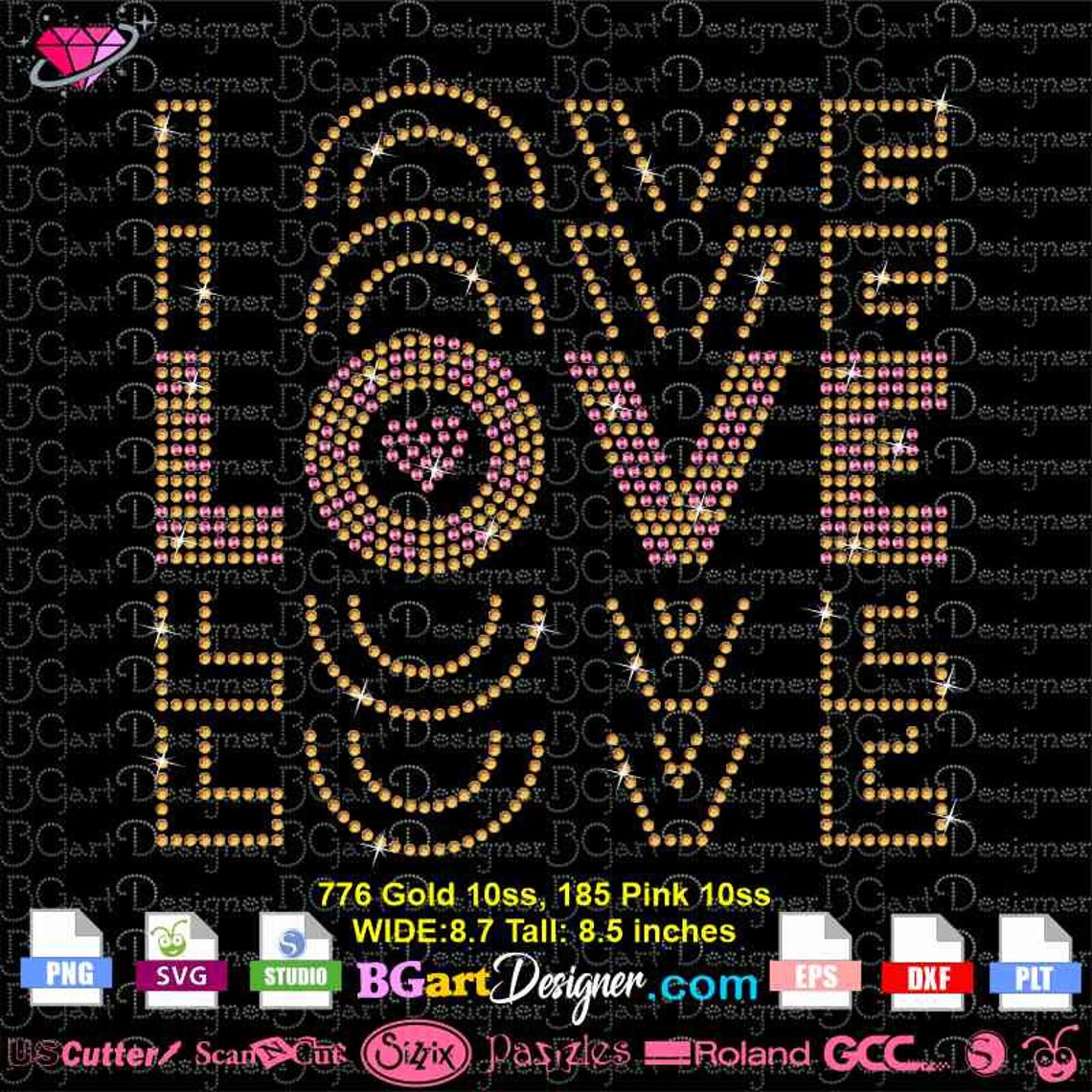 Instant Download Love Heart Rhinestone 10ss Template Svg Eps - Etsy
