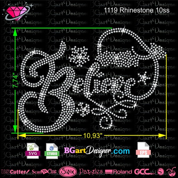 Believe Rhinestone Template Svg Believe Santa Hat Rhinestone | Etsy