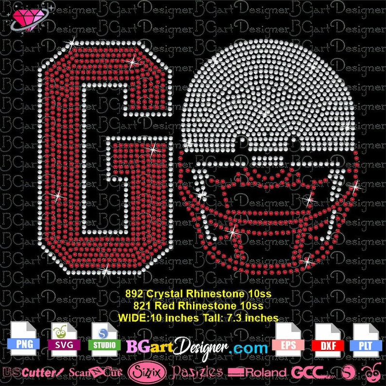 Football rhinestone template GO svg eps quotes for cricut | Etsy