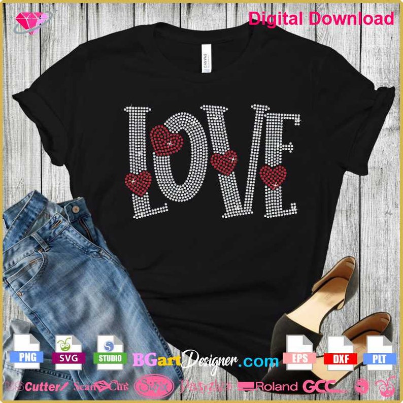 Instant Download Love Heart Rhinestone 10ss Template Svg Eps - Etsy