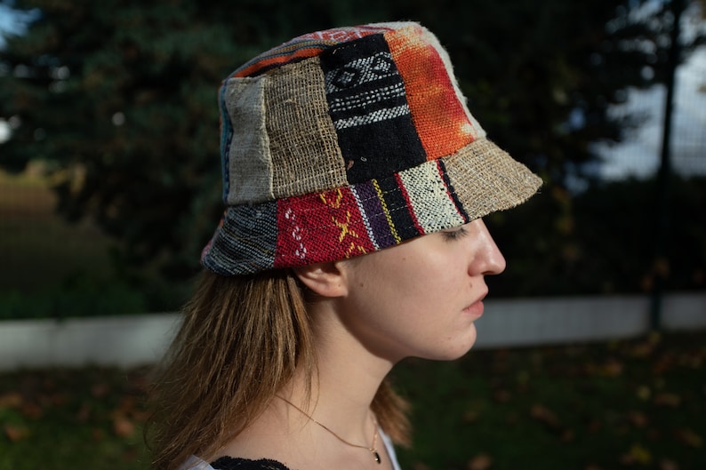 Patchwork Multicolour Eco Friendly Hemp Bucket Hat Boho Hemp - Etsy