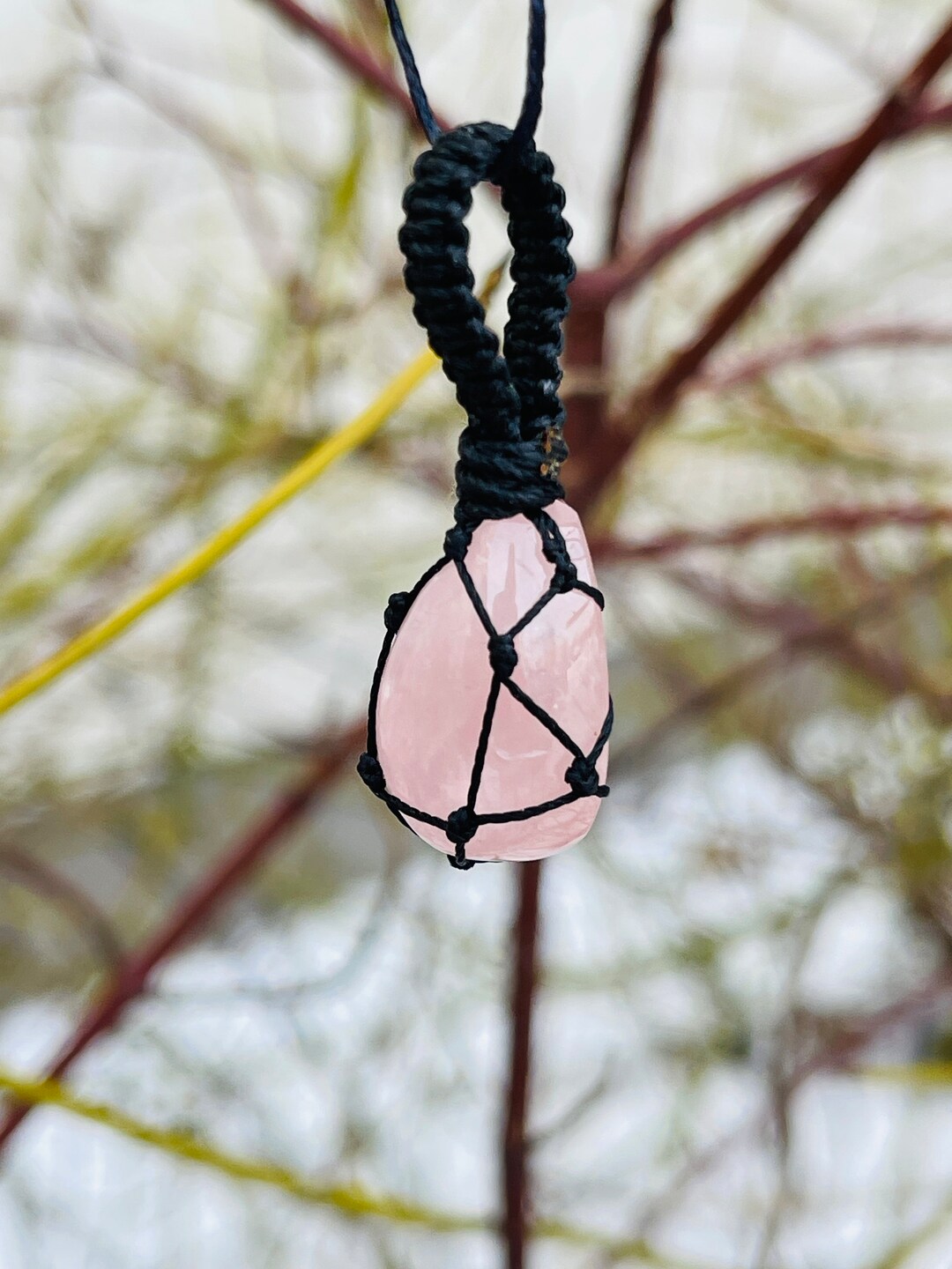Rose Quartz Macrame Amulet, Rose Quartz Crystal Necklace, Quartz ...