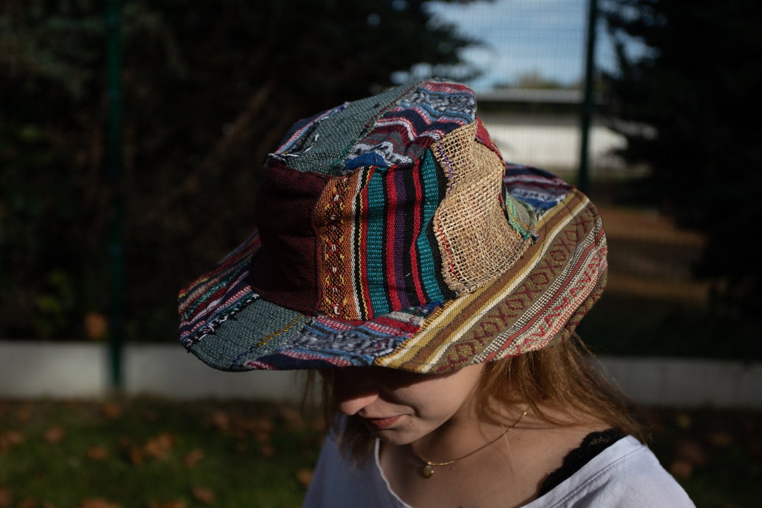 Patchwork Multicolour Eco- Friendly Hemp Hat, Bohemian Hemp Hat, Vegan ...
