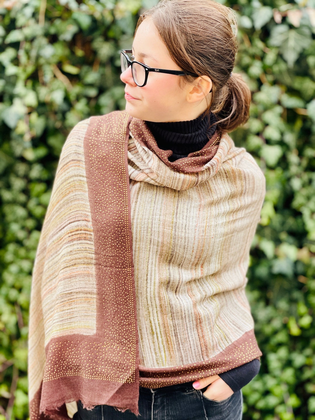 Luxe Elegance: Cashmere Pashmina With Crystals, Designer Cashmere Scarf ...