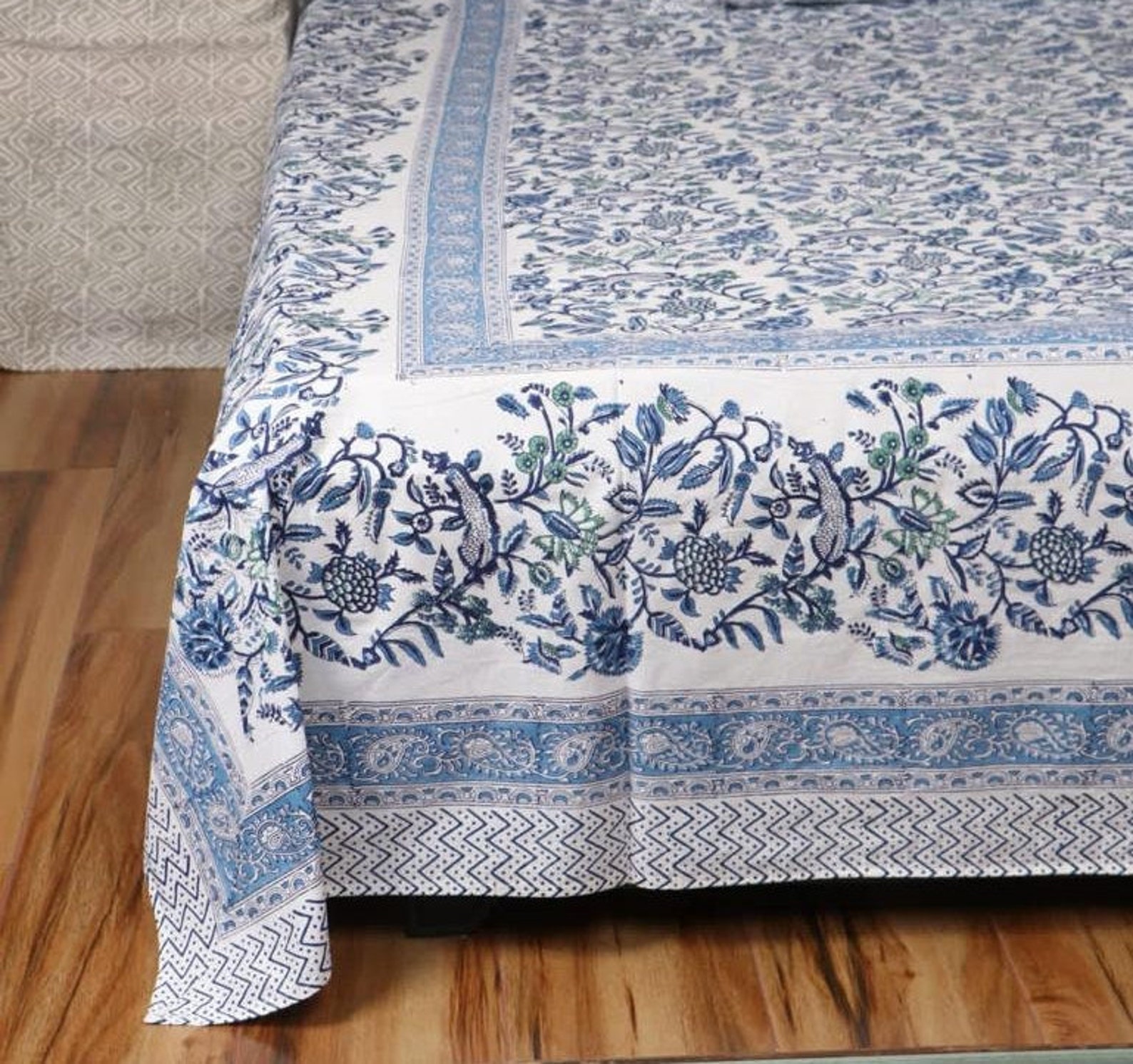 Indigo Block Print Organic Cotton Bed Sheet With Pillow Covers - Etsy