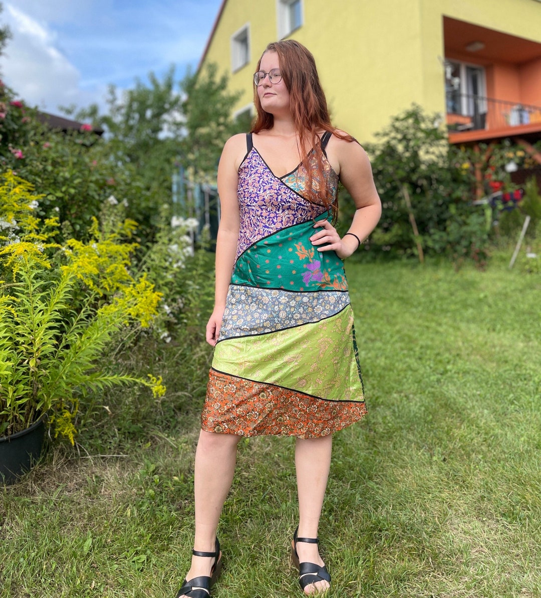 Beautiful Patchwork Slip Dress With Spaghetti Straps, Simple and Chic ...