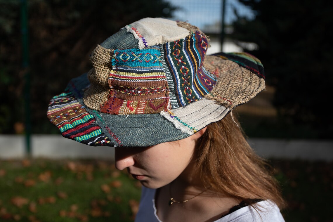 Patchwork multicolour eco friendly hemp hat bohemian hemp | Etsy