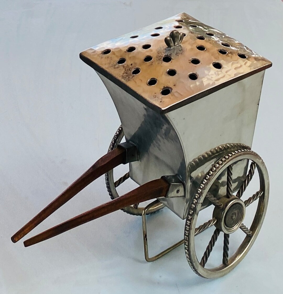 Large Vintage English Hammered Polished Pewter Rickshaw Flower Vessel ...