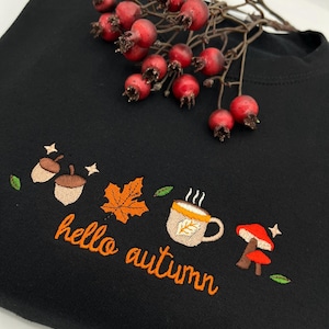 Cozy Autumn Embroidered Falling Leaves Sweatshirt, Fall Leaves Crewneck ...