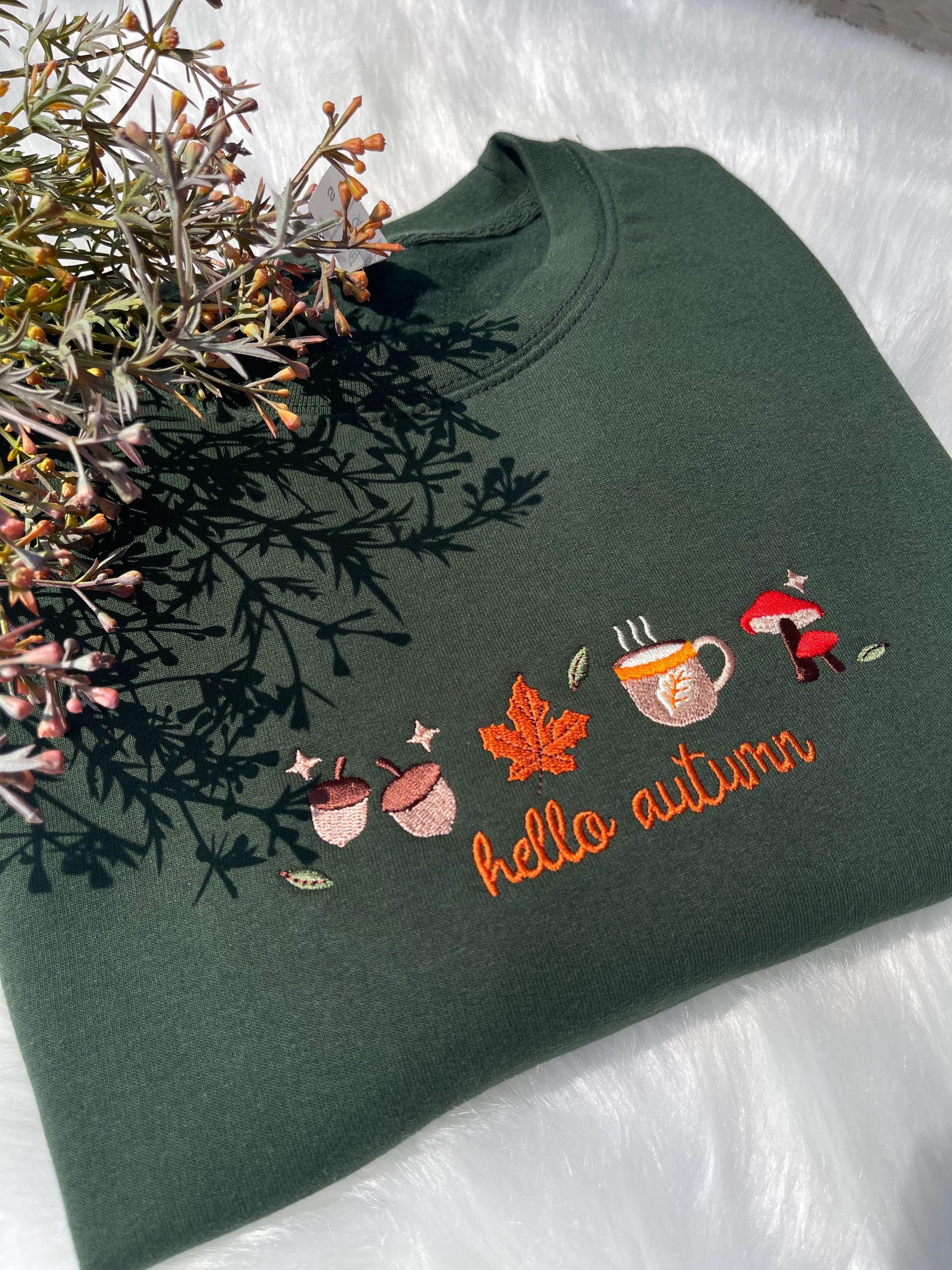 Cozy Autumn Embroidered Falling Leaves Sweatshirt, Fall Leaves Crewneck ...