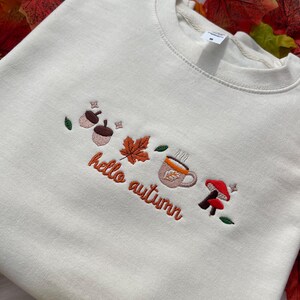 Cozy Autumn Embroidered Falling Leaves Sweatshirt, Fall Leaves Crewneck ...
