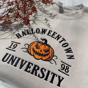 Halloween Town Embroidery Fall Sweatshirt, Spooky Season Crewneck ...