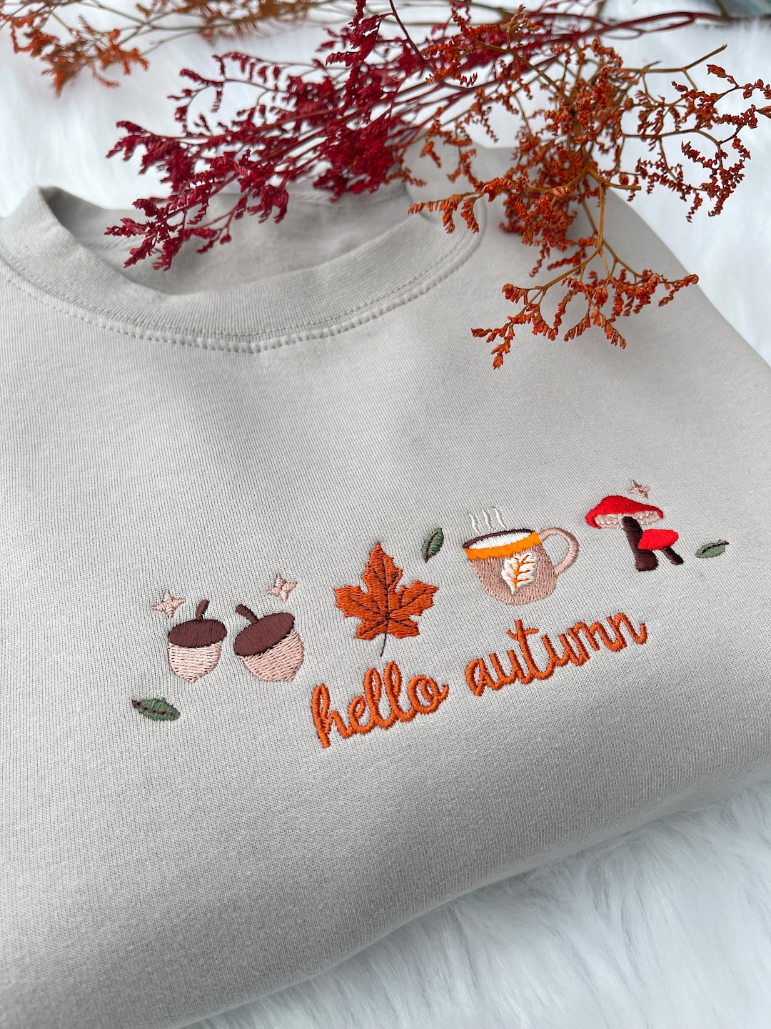 Cozy Autumn Embroidered Falling Leaves Sweatshirt, Fall Leaves Crewneck ...
