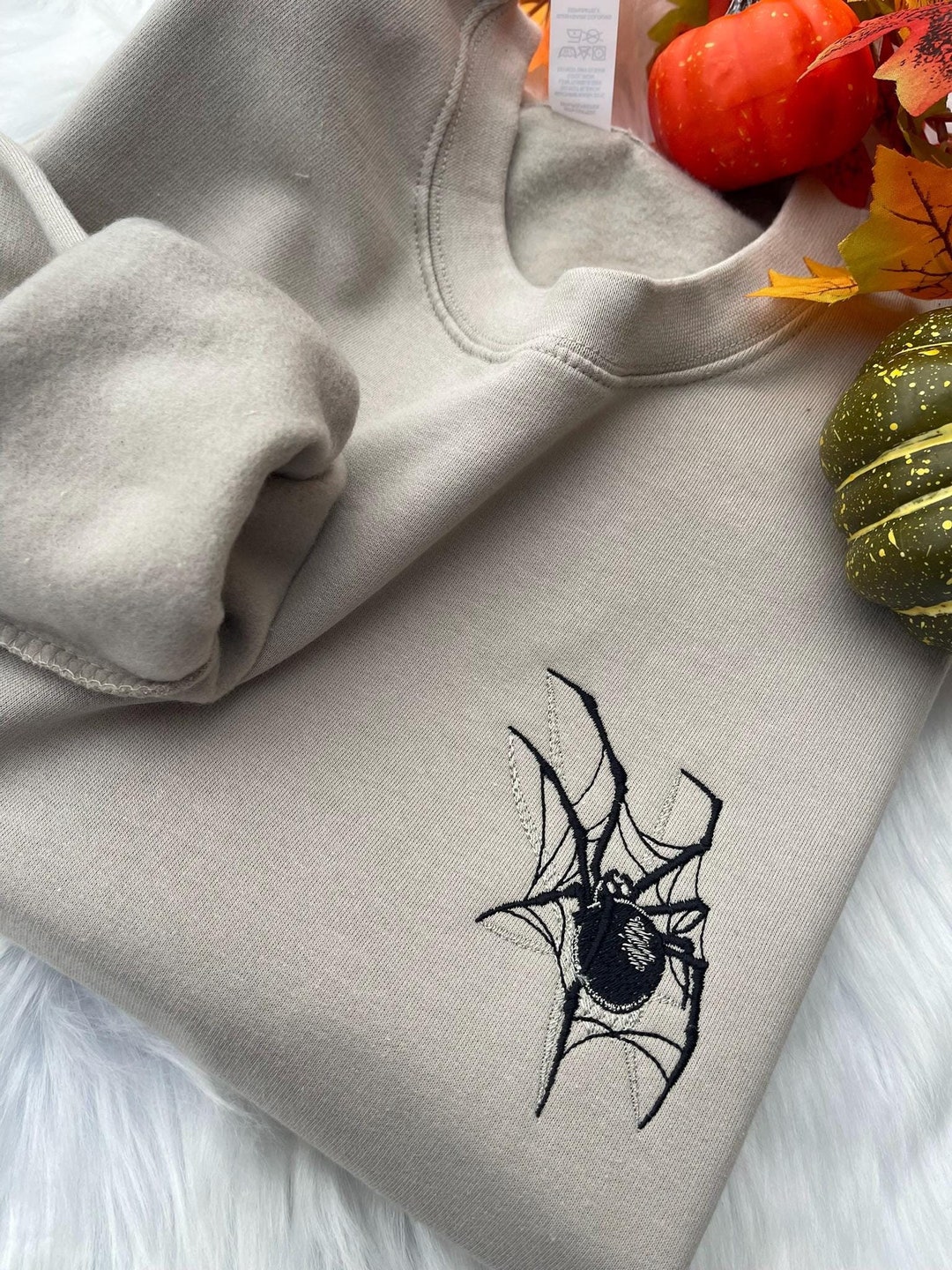 Spider Web Halloween Embroidery Sweatshirt, Retro Fall Hoodie, Fall ...
