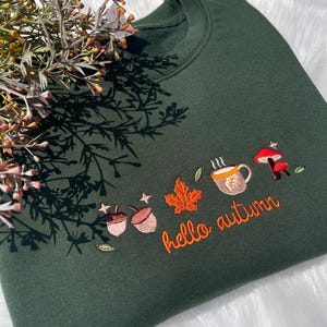 Cozy Autumn Embroidered Falling Leaves Sweatshirt, Fall Leaves Crewneck ...