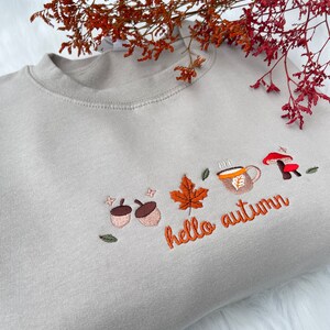 Cozy Autumn Embroidered Falling Leaves Sweatshirt, Fall Leaves Crewneck ...