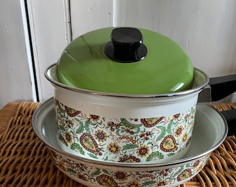 RESERVED Vintage 1975 Fingerhut Vegetable Pattern Enamel Pots and Pan ...
