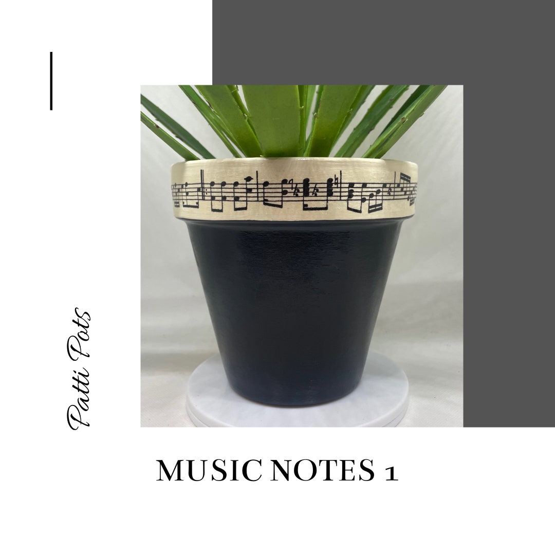 Music Notes Hand Painted & Decoupage Terracotta Plant Pot - Etsy