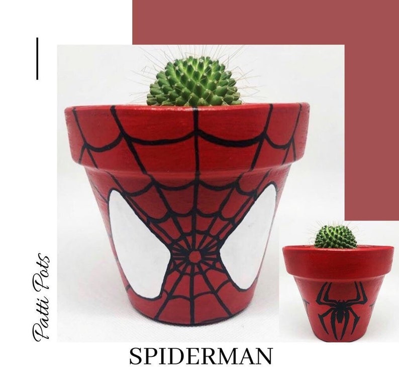 Spider-man Hand Painted Terracotta Plant Pot - Etsy