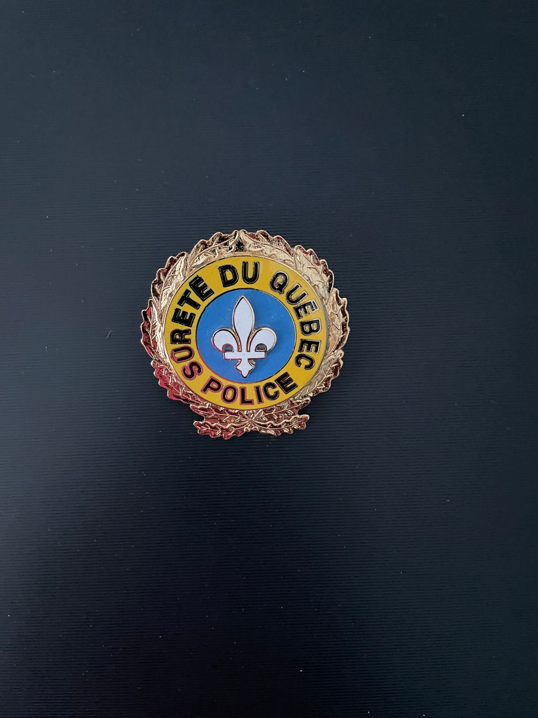 Big Vintage Badge Cap Emblem Police Surete Du Quebec Enamel Gold Tone ...