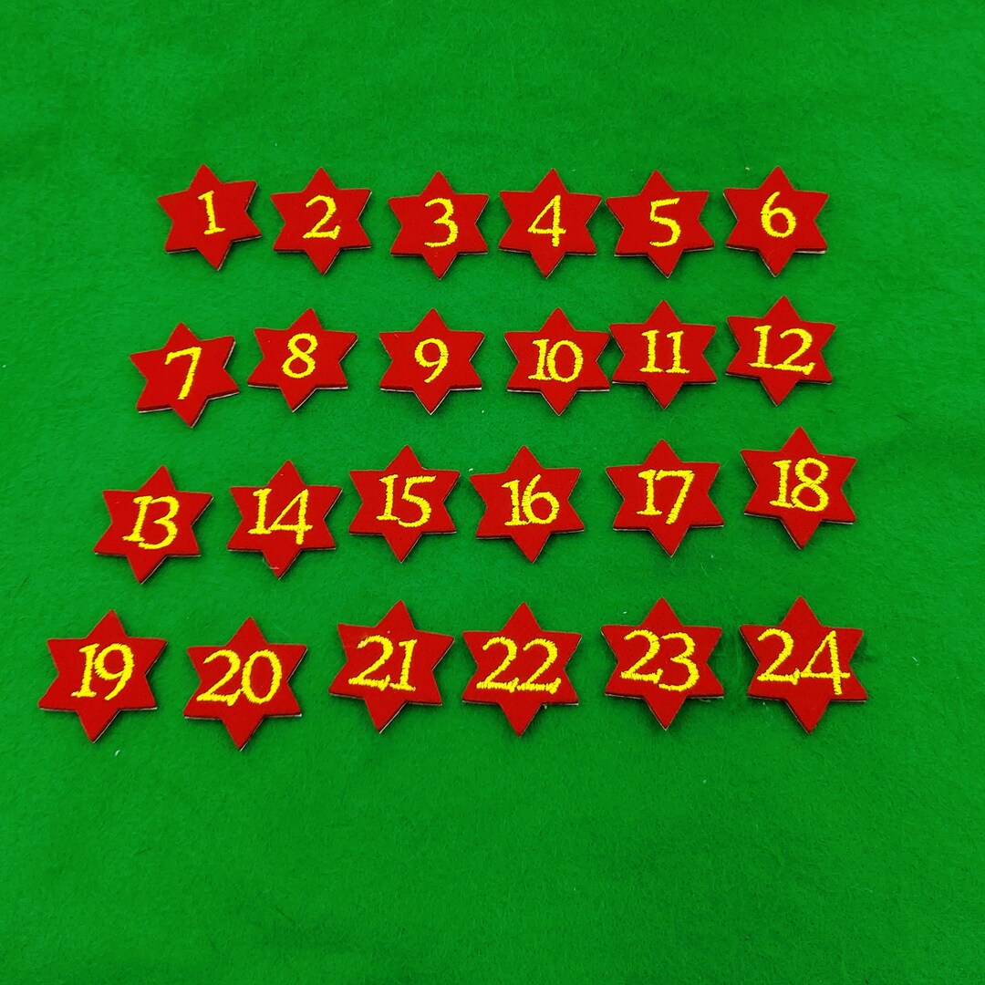 Felt Stars Red Embroidered With Numbers 1-24 Ø3.5 Cm - Etsy