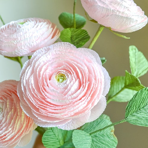 Crepe Paper Flowers Pink Paper Ranunculus Fake Bridal - Etsy