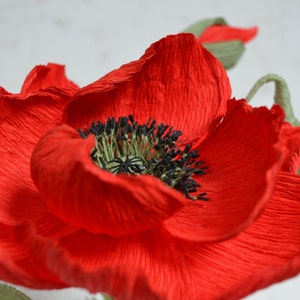 Red Paper Poppy, Red Artifical Wedding Flower, Unique Flower, 1st ...