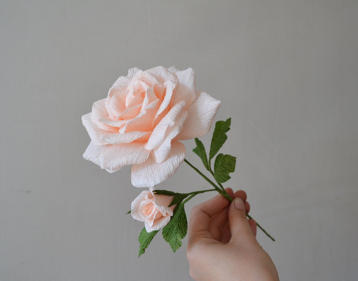 Pink Paper Rose Crepe Rose Dusty Peonies Paper Flowers | Etsy