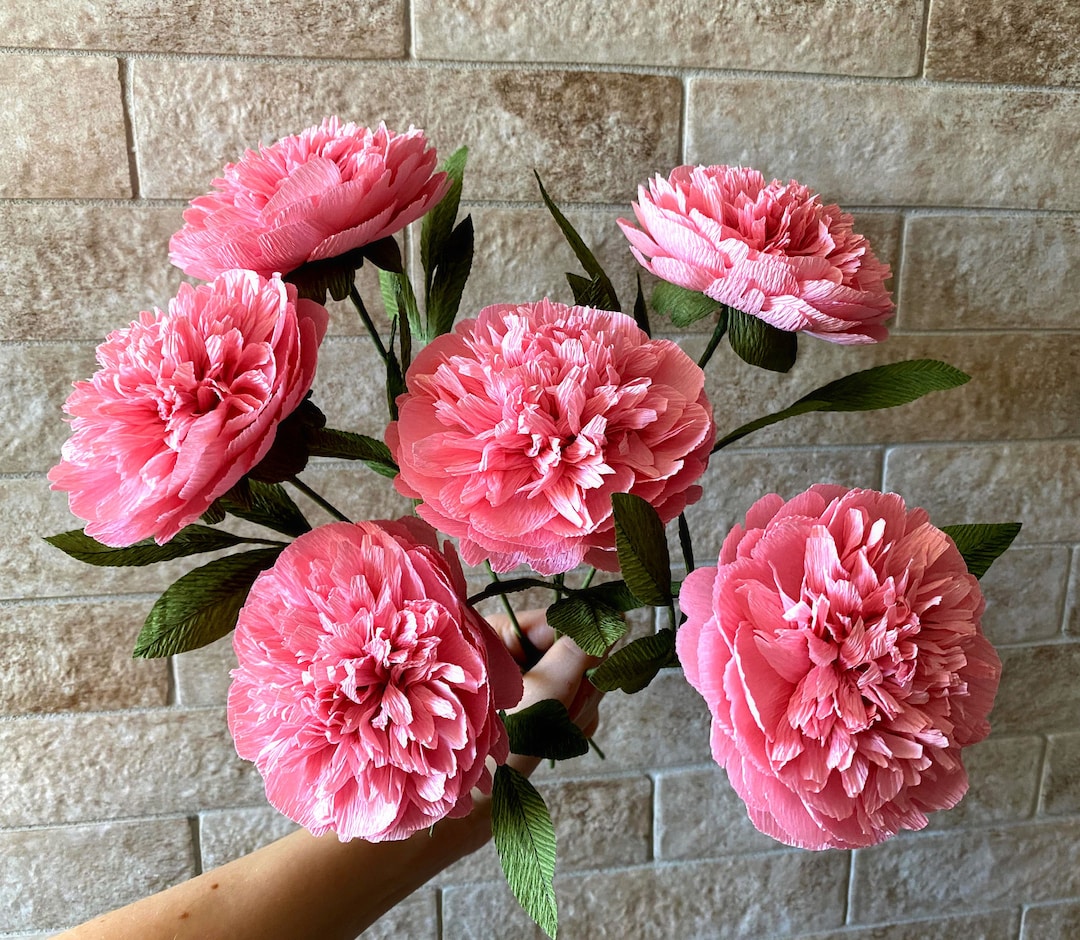 Peonies Paper Flower Bouquet, Pink Paper Peonies, Crepe Peony Bouquet ...