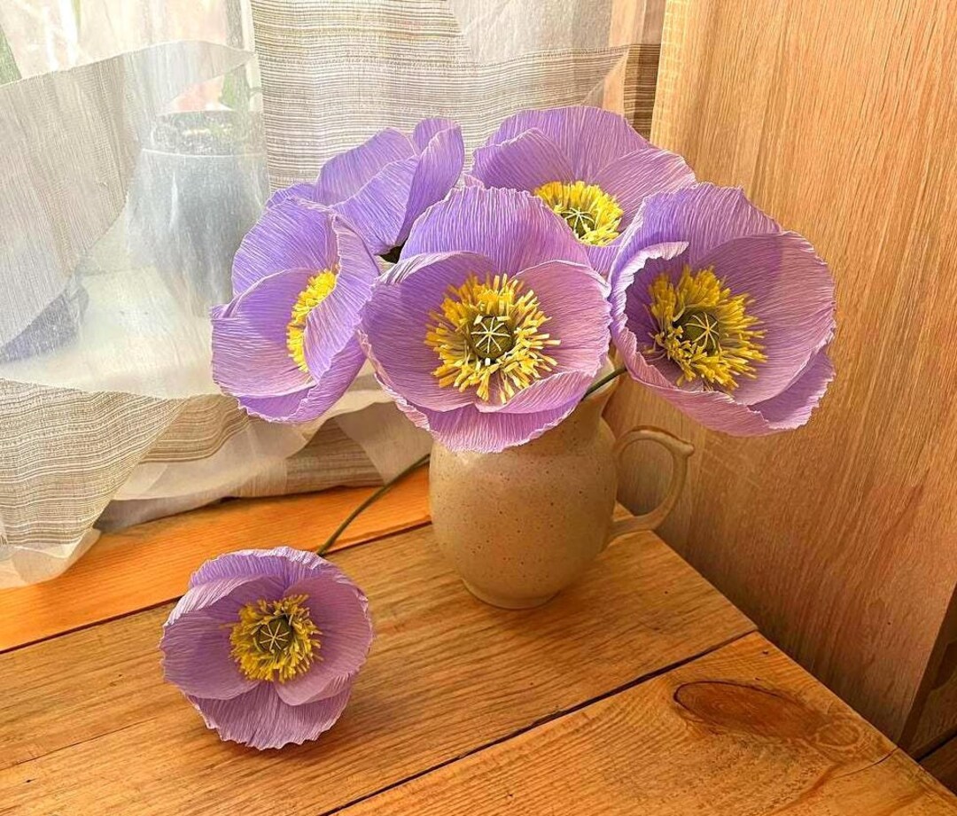 Purple Paper Poppies Set 6 Pieces, California Poppy, Anniversary Gift ...