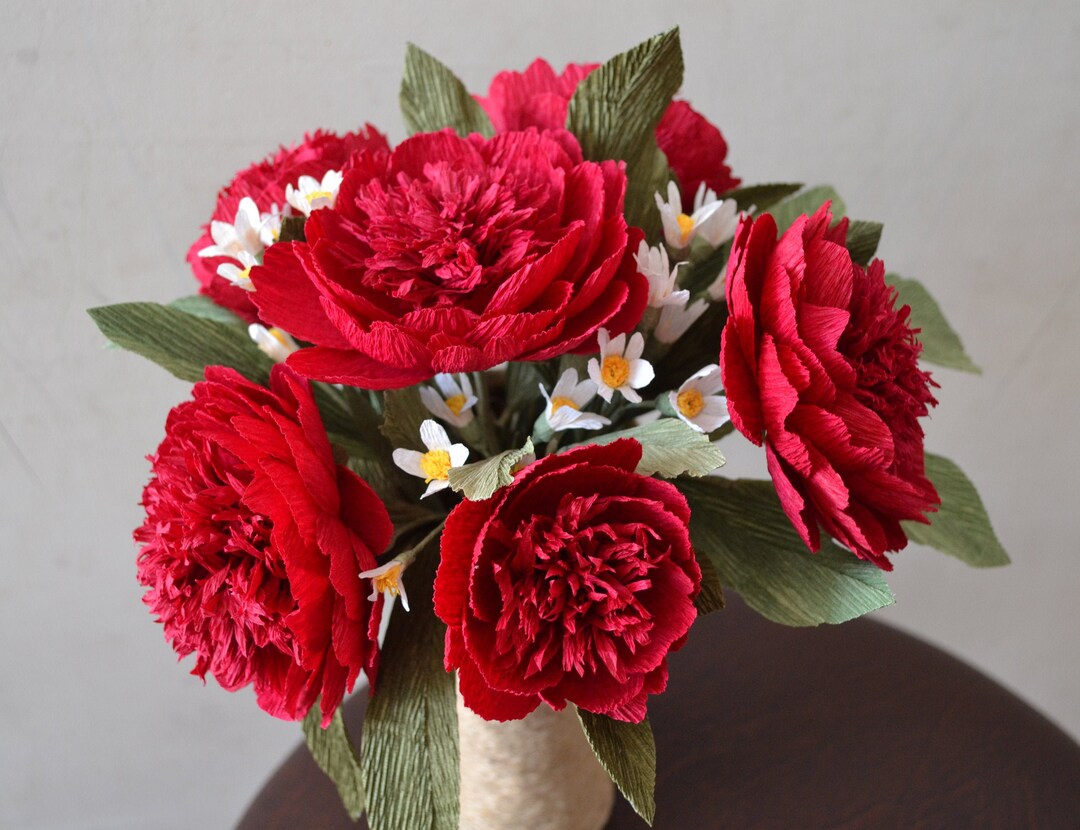 Red Crepe Paper Peonies, Luxury Paper Bouquet, Crepe Paper Flowers ...