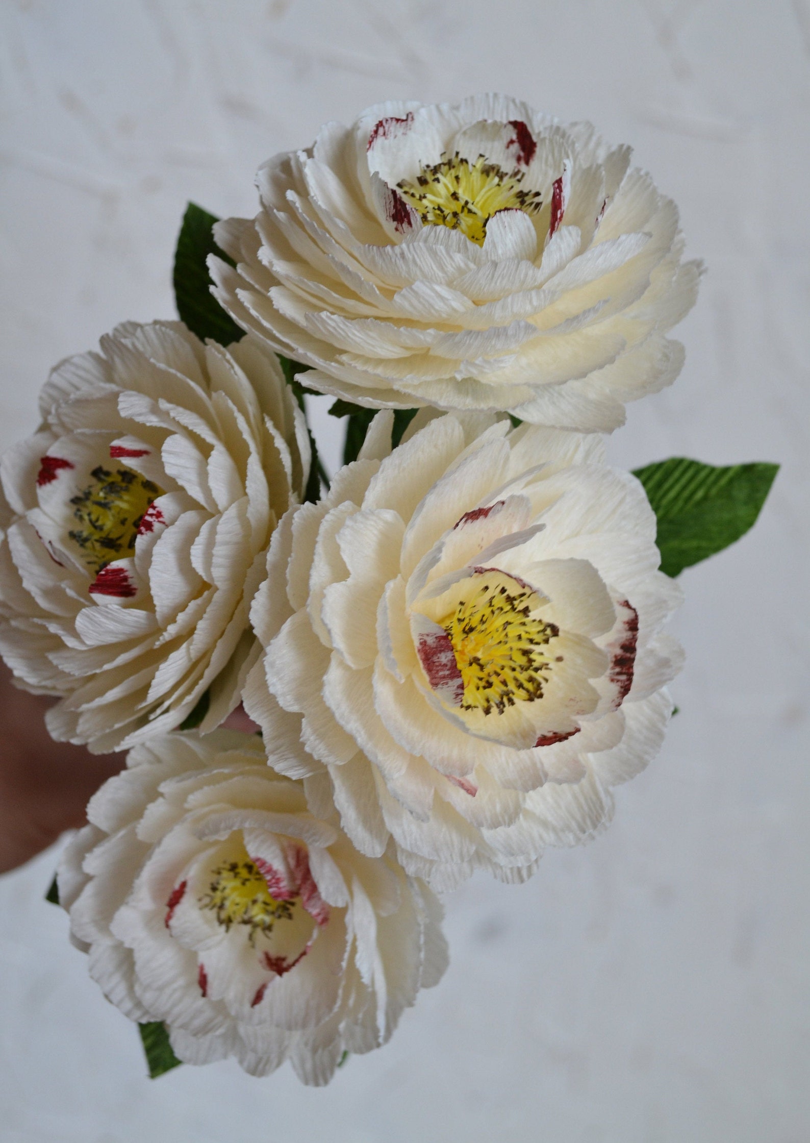 Small White Paper Peonies, Crepe Peony, Paper Peonies Anniversary, Fake ...