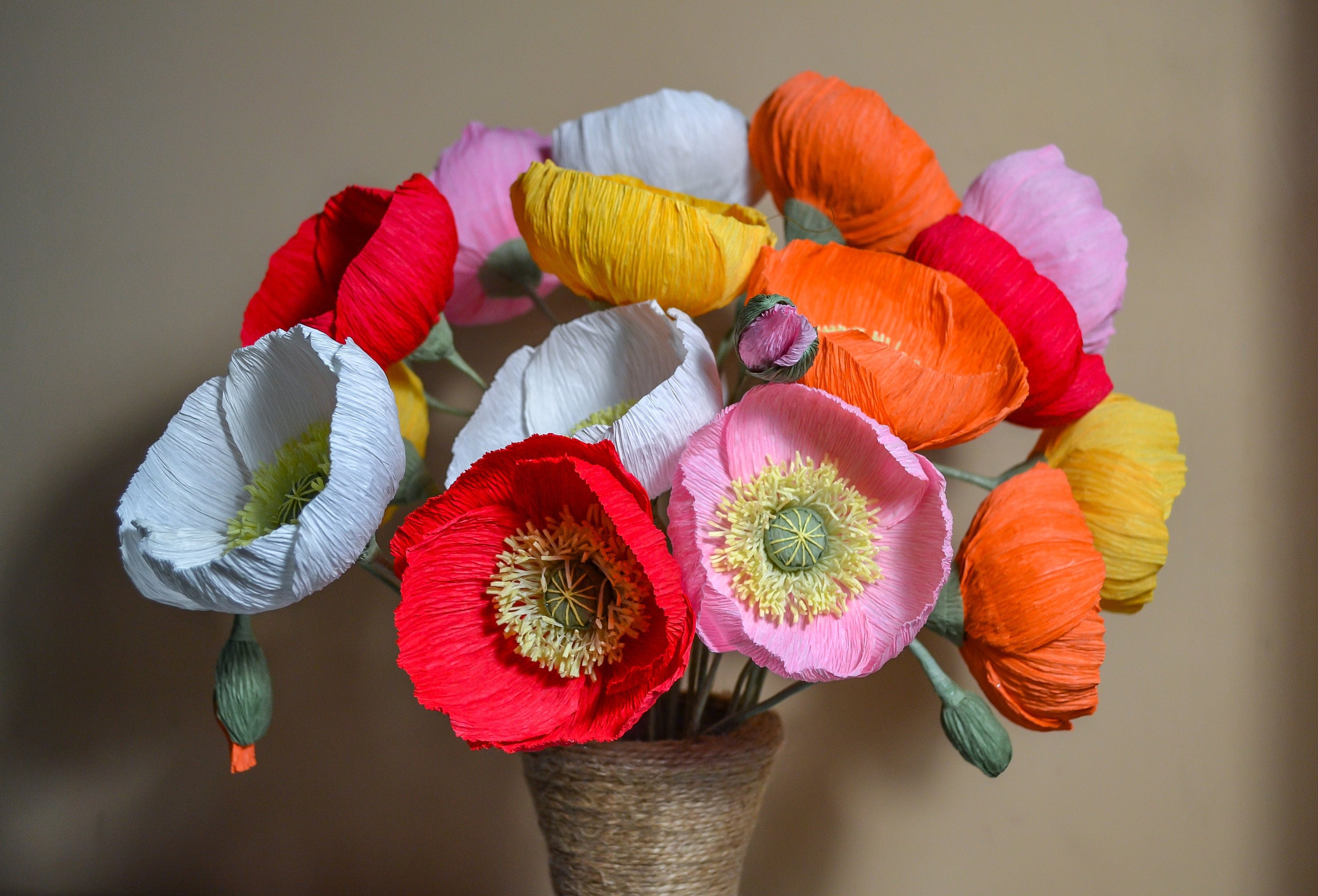 Paper Icelandic Poppies and Buds Bright Crepe Paper Poppy - Etsy
