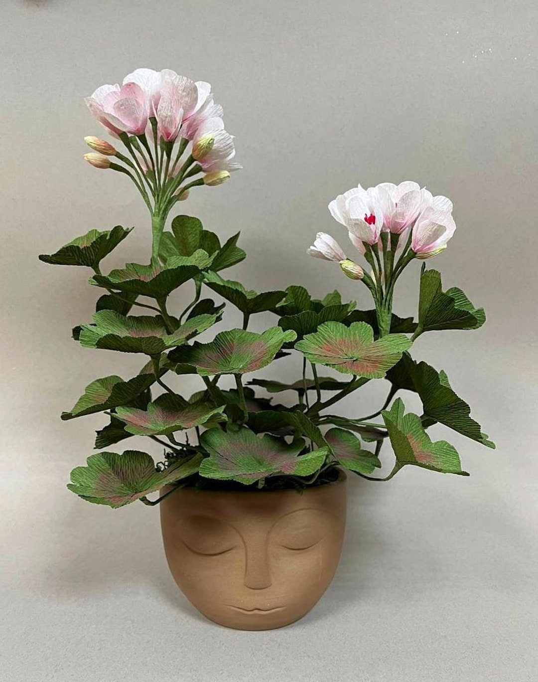 White Pink Paper Geranium, Paper Plant Sculpture, Gift for Gardener ...