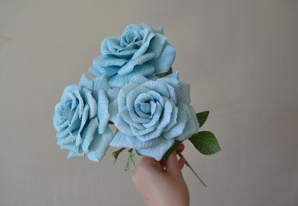Blue Paper Roses Dusty Rose Paper Flowers Fake Bridal Flowers Paper ...