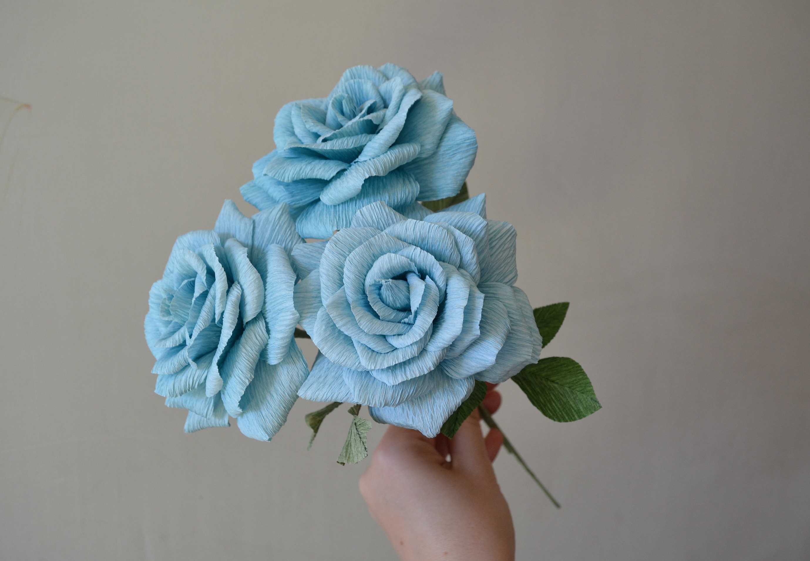 Blue Paper Roses Dusty Rose Paper Flowers Fake Bridal Flowers - Etsy