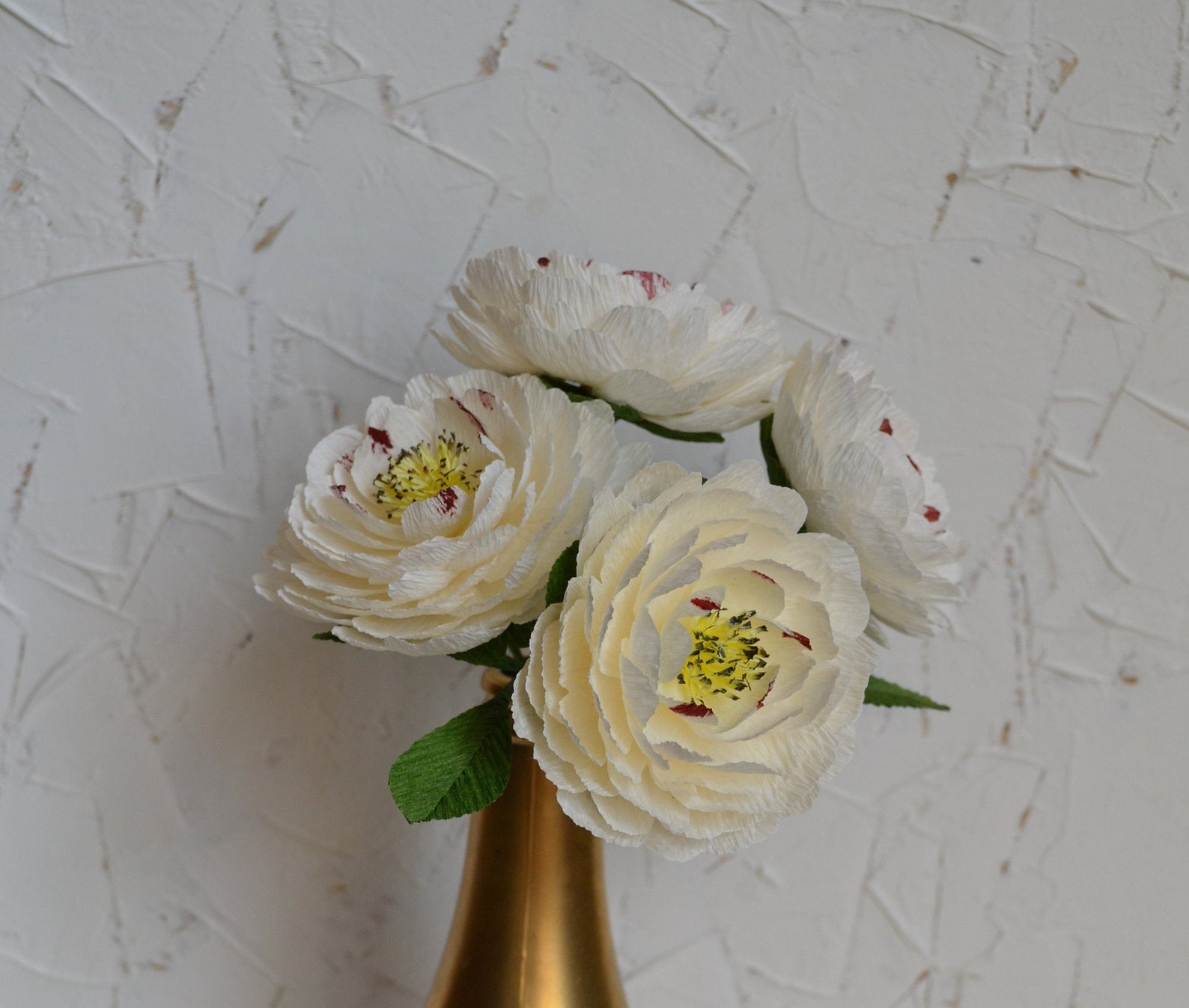 Small White Paper Peonies, Crepe Peony, Paper Peonies Anniversary, Fake ...