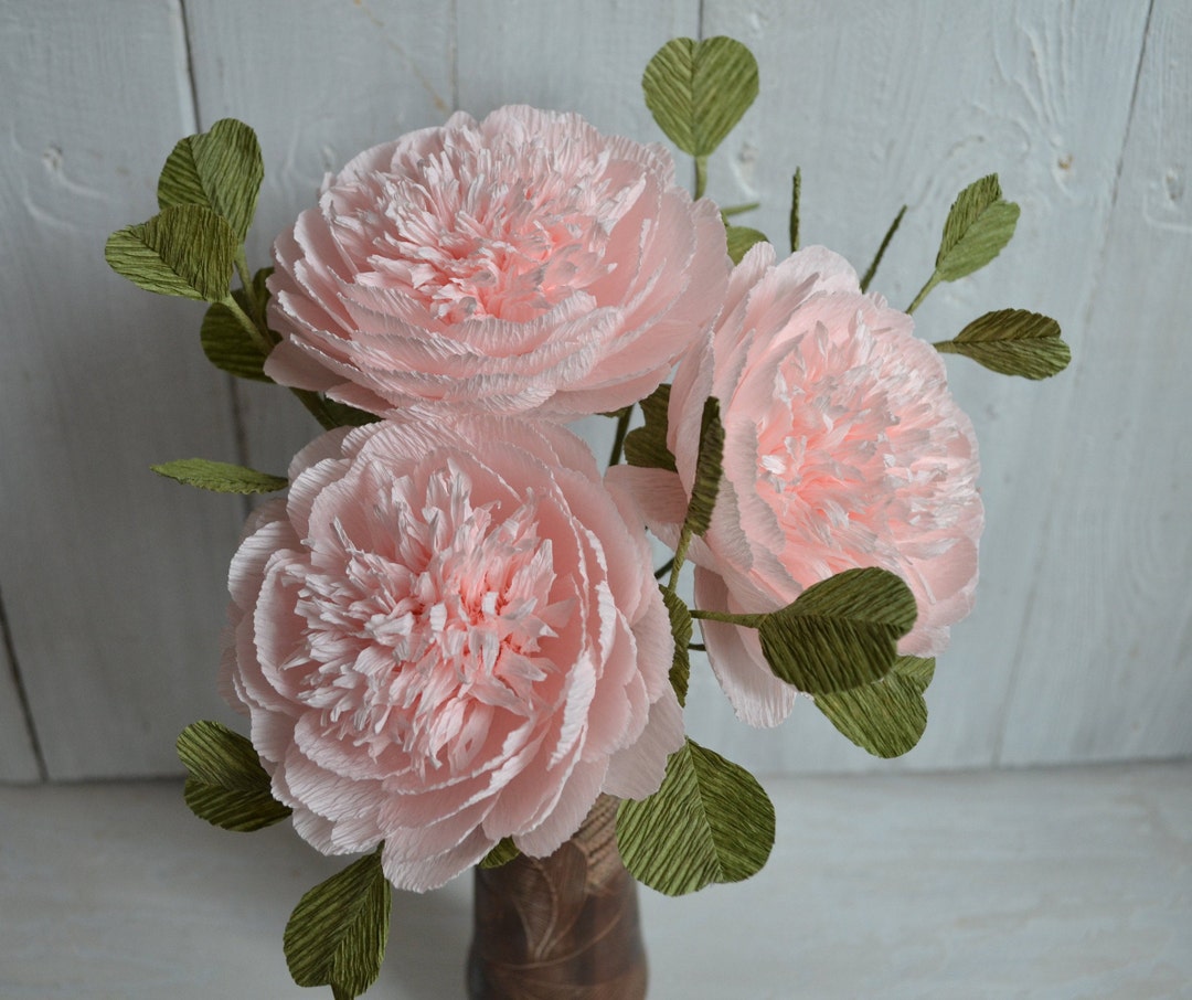 Pink Paper Peonies, Crepe Peony, Paper Flowers, Fake Bridal Flowers ...