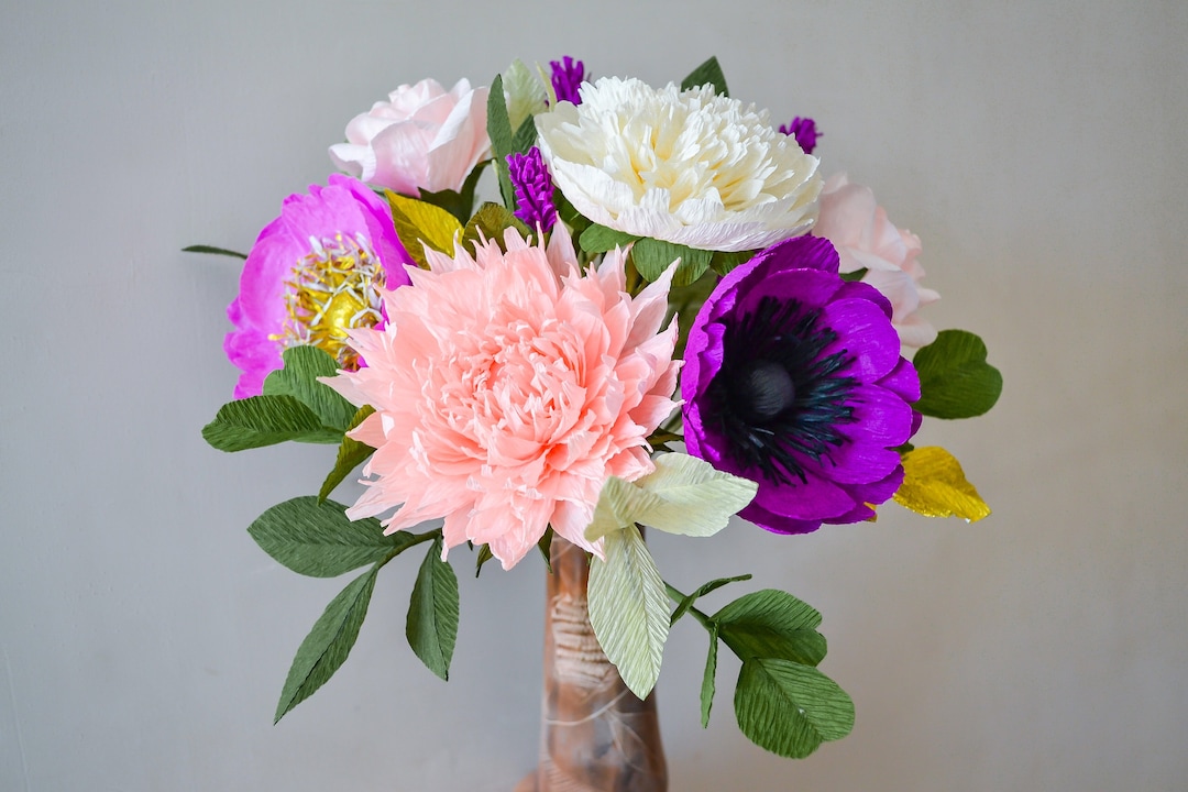 Bright Paper Flowers Bouquet, Housewarming Paper Flower Gift, Handmade ...