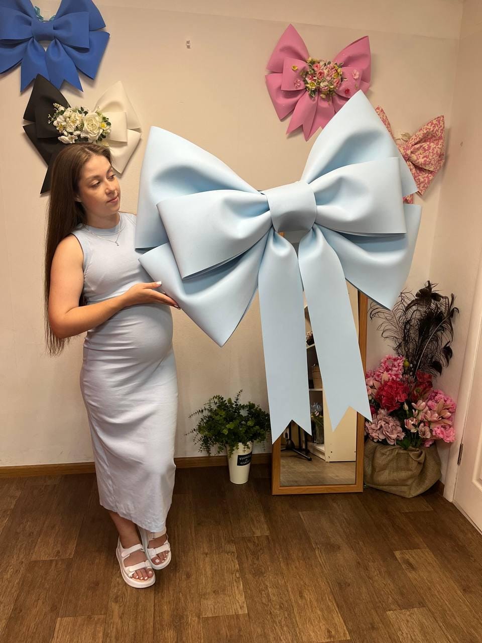 Extra Big Blue Bow, Detachable Bow, Wall Bow, Door Bow, Formal Wedding ...