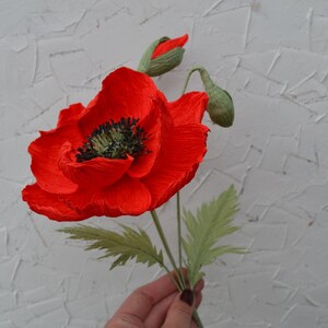Red Paper Poppy, Red Artifical Wedding Flower, Unique Flower, 1st ...