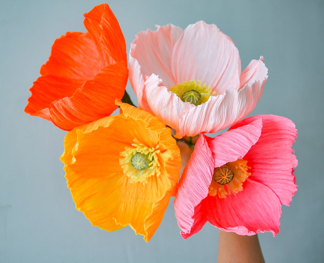 Paper Poppies Set, Crepe Paper Flower Arrangement, Paper Bouquet ...