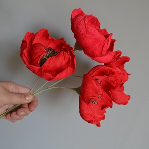 Red Paper Poppy, 4 Red Paper Poppies, Red Artifical Wedding Flower, 1st ...