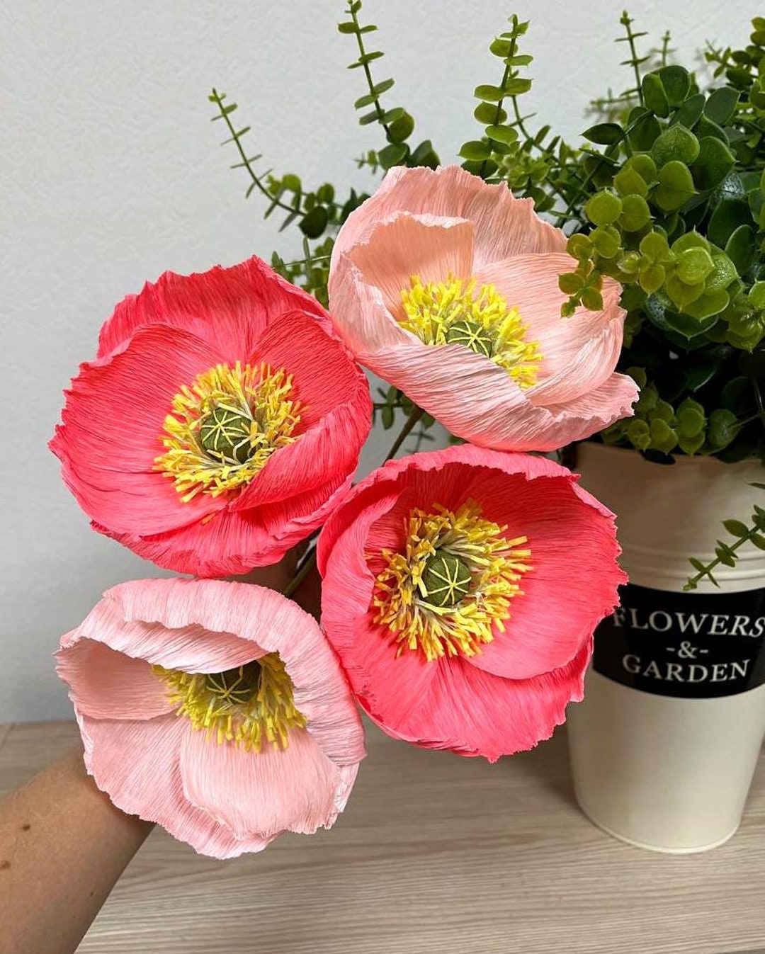 Paper Pink Poppies Set, Paper Flower Bouquet, Paper Anniversary Gift ...
