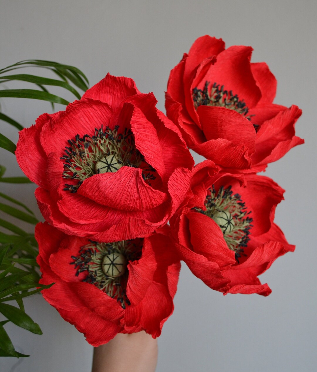 Bright Red Paper Poppy, Peonies Paper Flower Bouquet, Bright Artifical ...